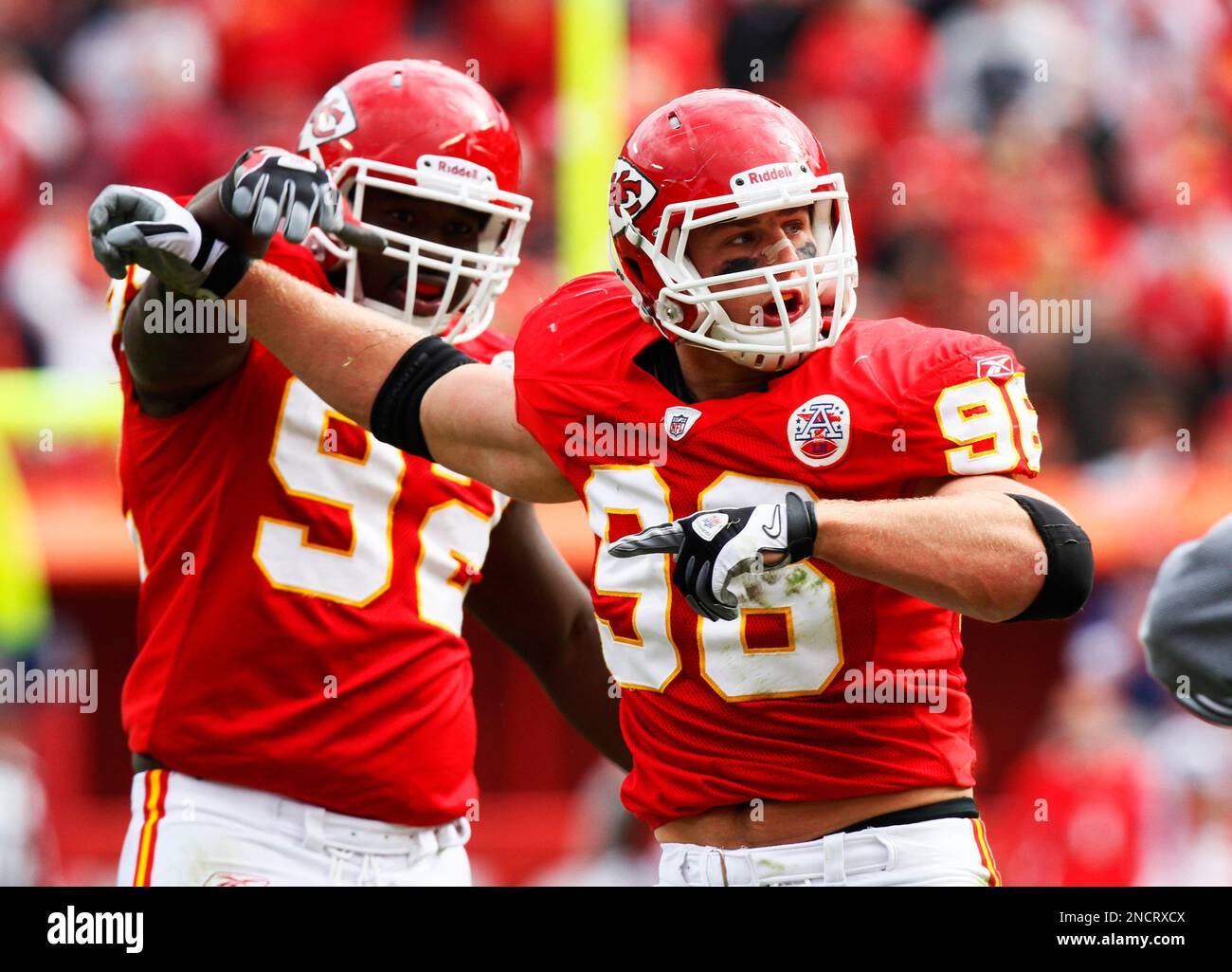 Kansas City Chiefs linebacker Andy Studebaker (96) celebrates with ...