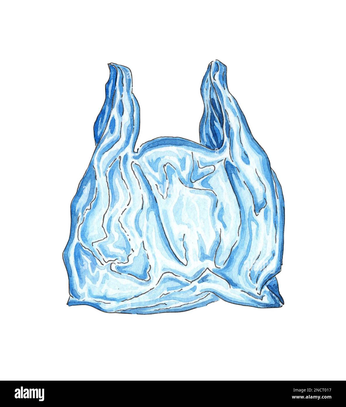 Watercolor plastic bag. Symbol of pollution and waste. Stop plastic ...