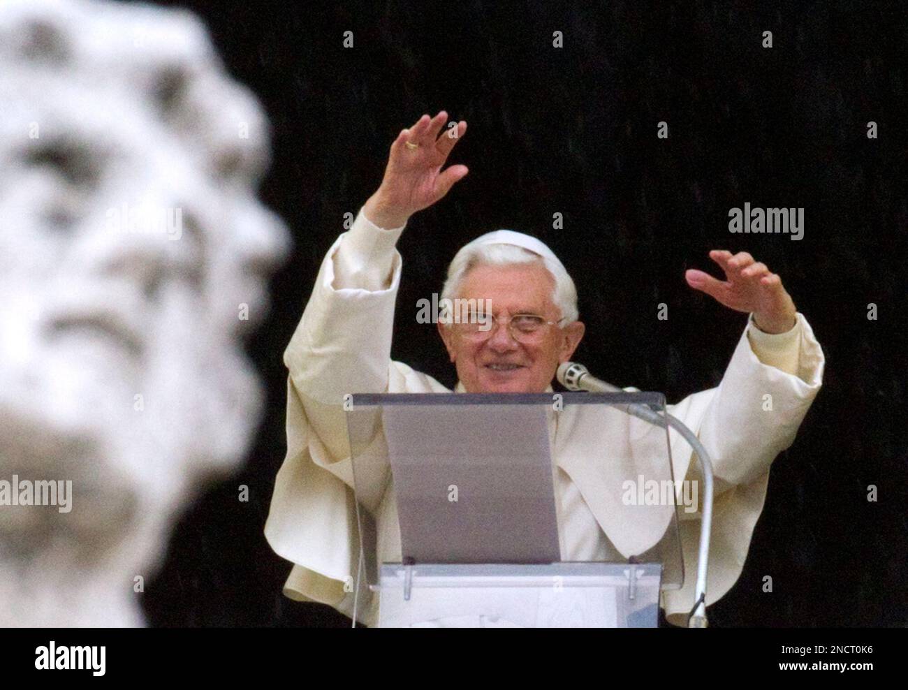Pope Benedict XVI delivers his blessing during the Angelus noon prayer ...