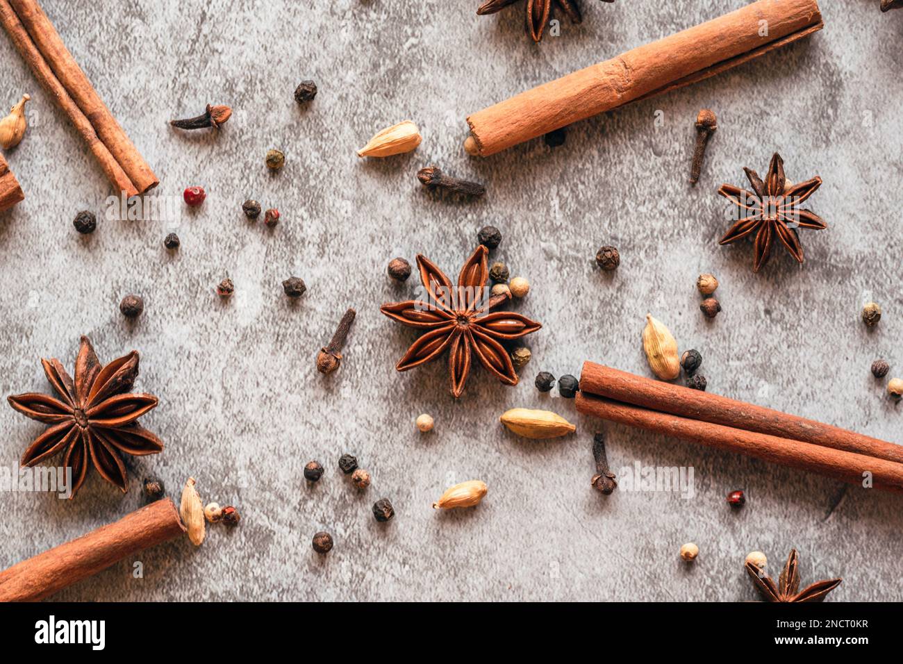 brown cinnamon stick star anise, clove spice isolated grey background ...