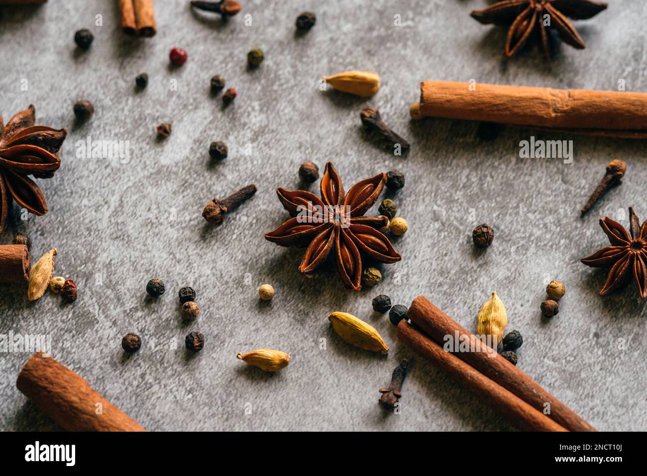 brown cinnamon stick star anise, clove spice isolated grey background ...