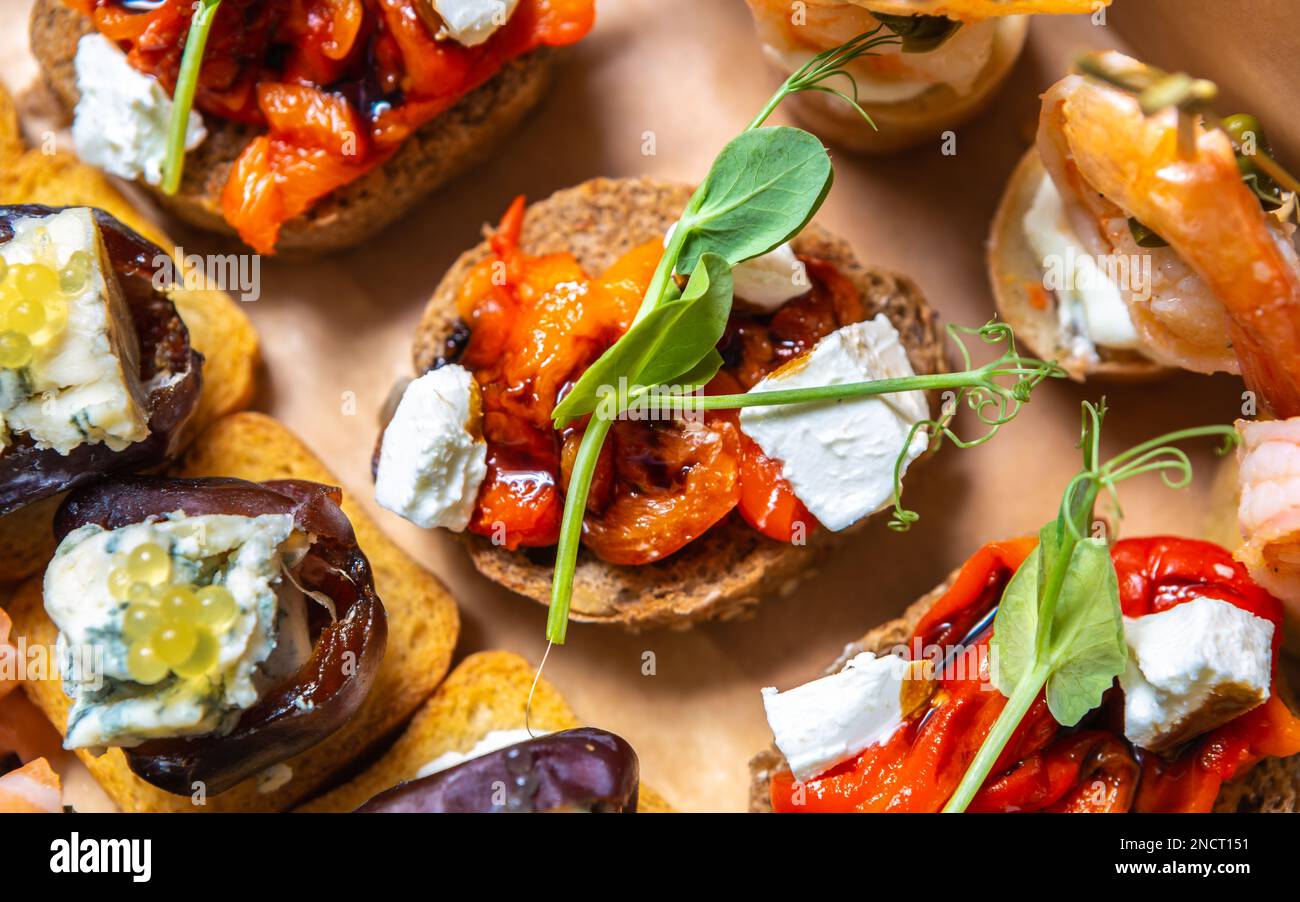 Exotic appetizers delivered in a box for venue. Delicious little snacks ...