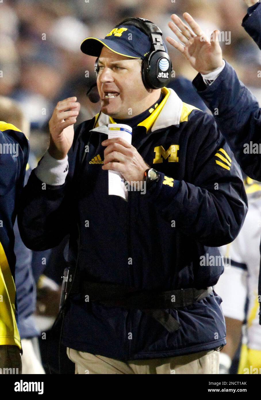 Michigan coach Rich Rodriguez walks the sidelines during the second ...