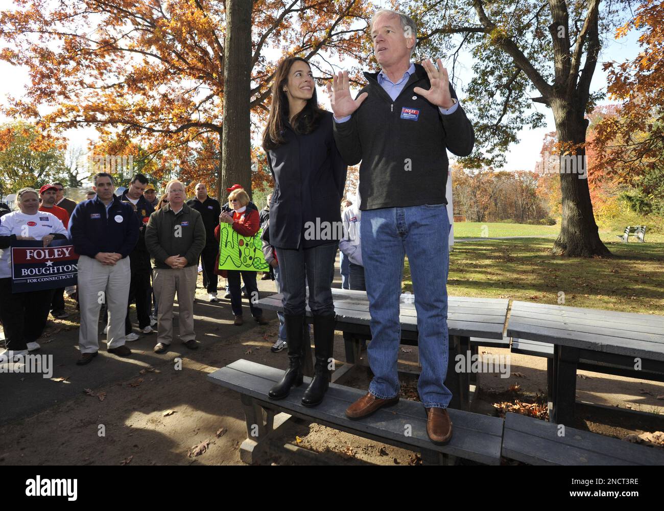 Republican candidate for governor Tom Foley, right, speaks at a ...