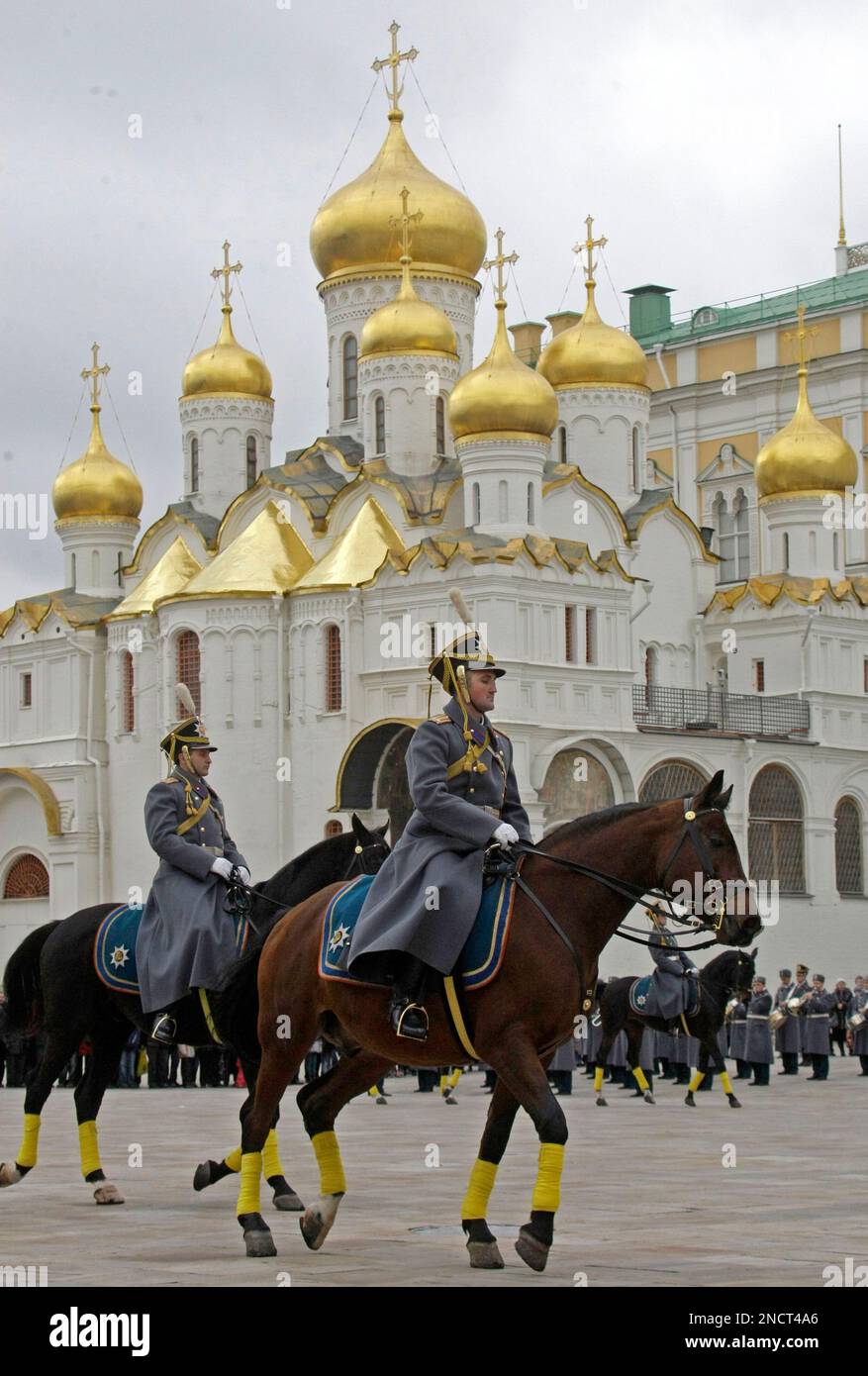 Kremlin cavalry guards parade in Cathedral Square during a ceremony of ...