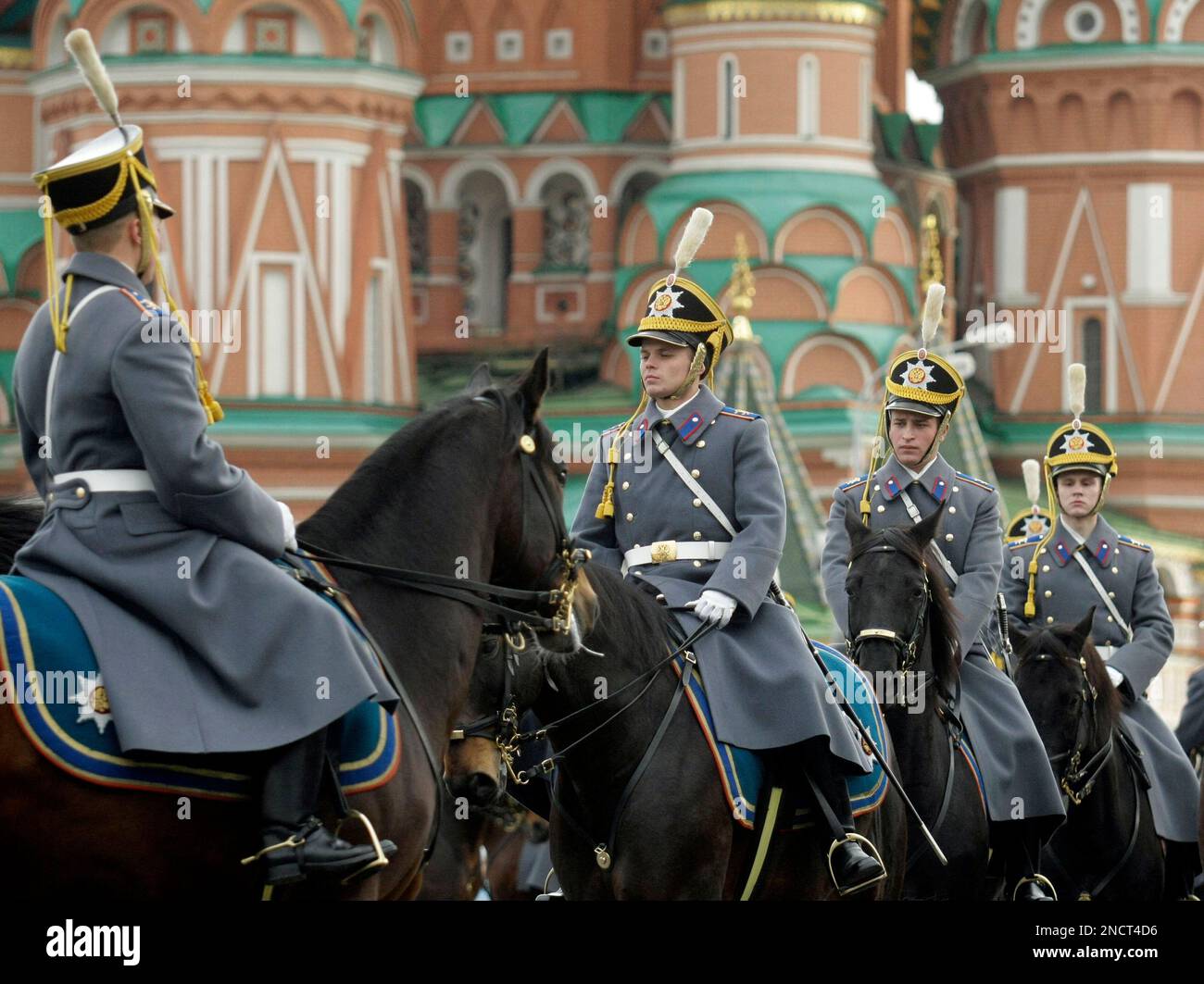 Kremlin cavalry guards parade at the Red Square during a ceremony of ...