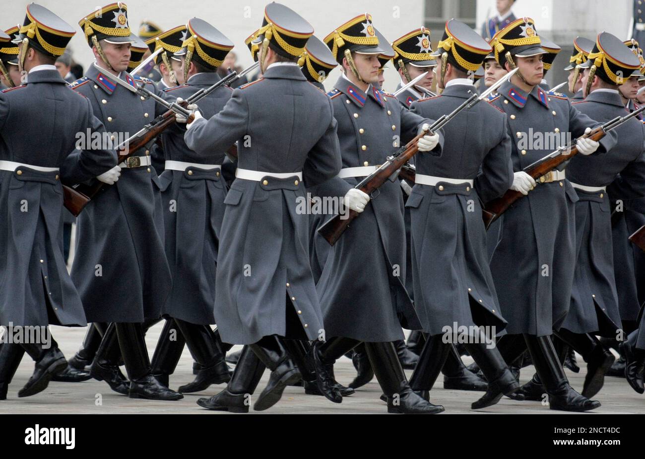 Kremlin guards parade in Cathedral Square during a ceremony of the ...