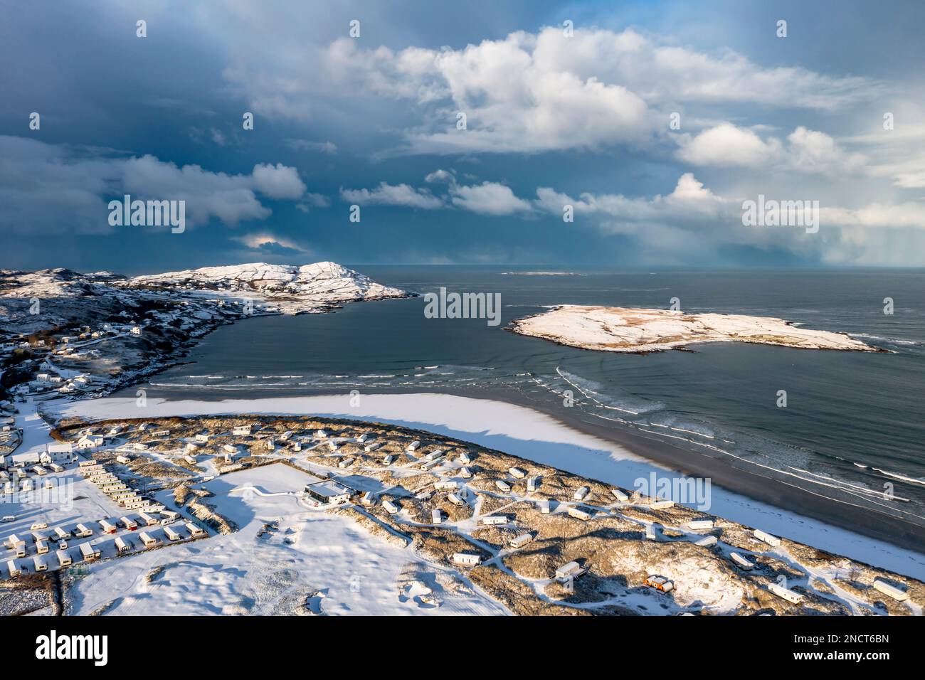 Aerial view of snow covered Portnoo in County Donegal, Ireland Stock ...