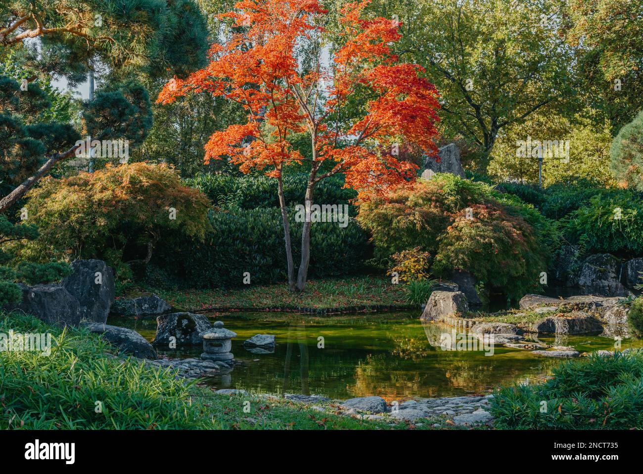 Beautiful calm scene in spring Japanese garden. Japan autumn image ...