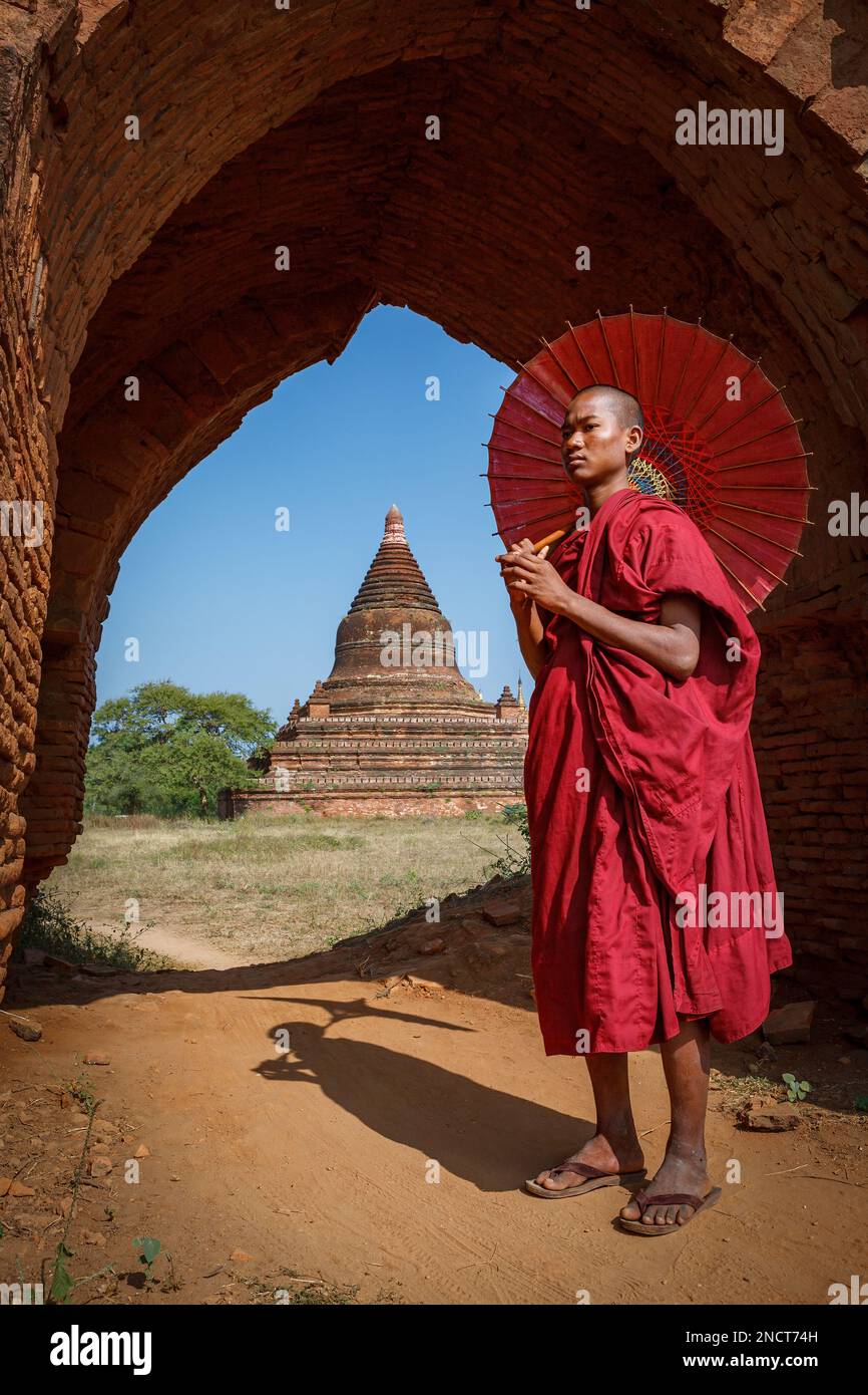 A buddhist Monk in a pagoda in Bagan Myanmar Stock Photo - Alamy