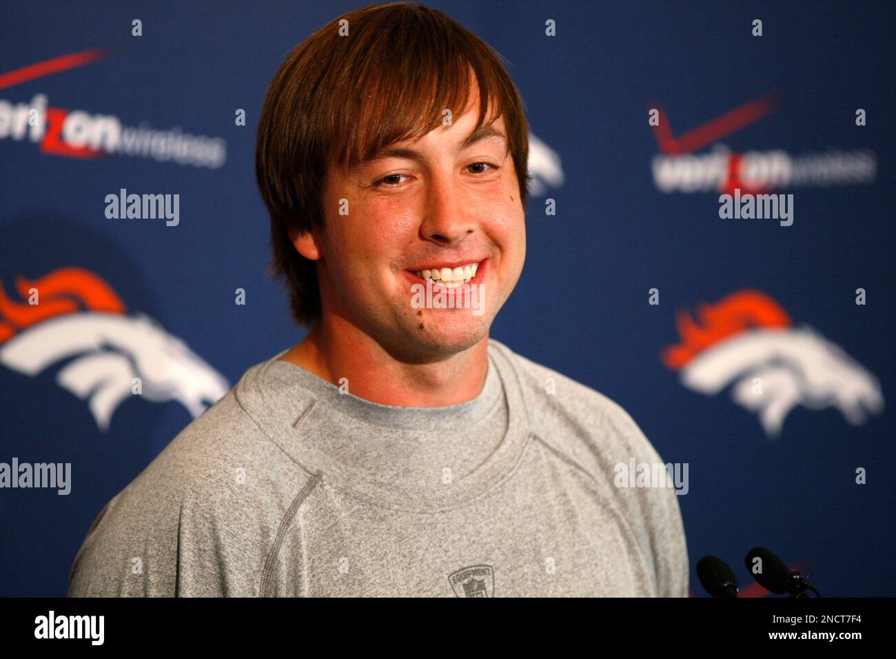 Denver Broncos quarterback Kyle Orton speaks to the media before the ...