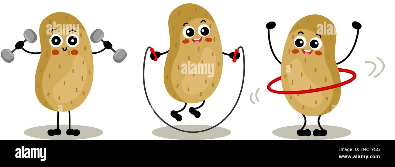 Set of cute potato mascot make gym Stock Photo - Alamy