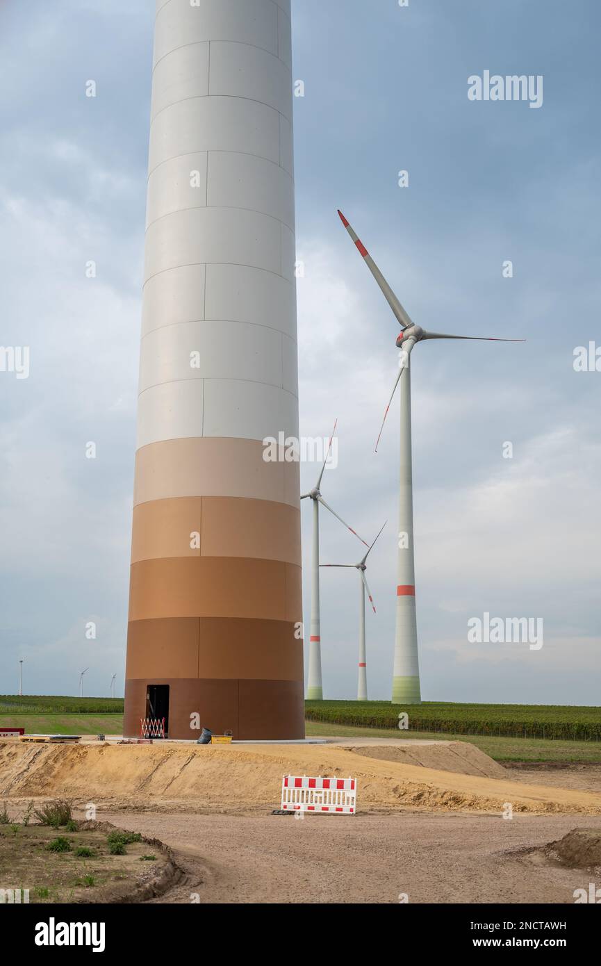 Group of wind turbines with wind turbine construction area in front ...