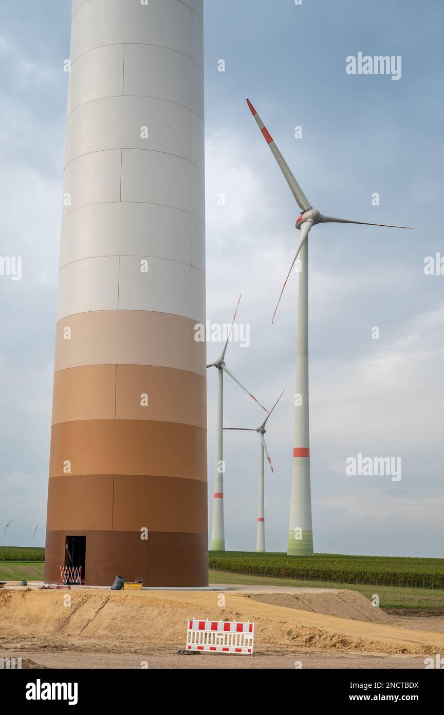 Group of wind turbines with wind turbine construction area in front ...