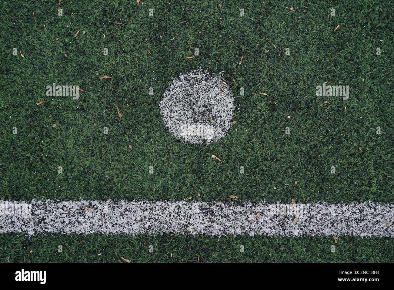 penalty spot, solid white long line and round white point on green ...