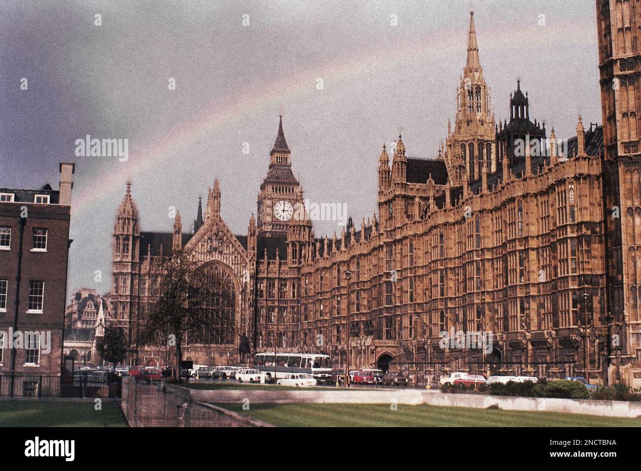 After heavy rain, the sun shines briefly and brings a rainbow over the ...