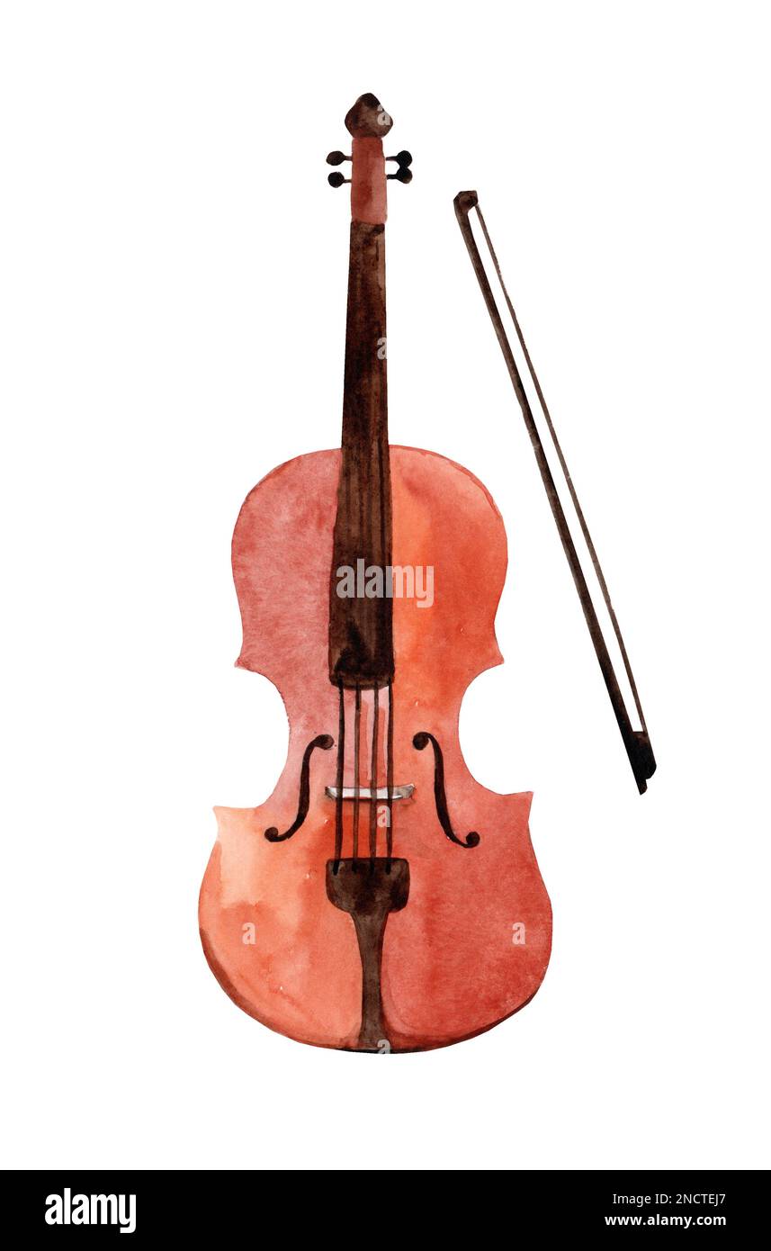 Watercolor musical string instrument, violin isolated on white ... Watercolor musical string instrument, violin isolated on white ...
