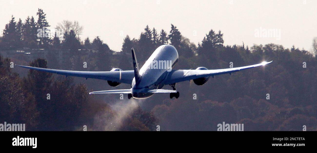 A test model Boeing 787 takes off from Boeing Field Wednesday, Oct. 27 ...