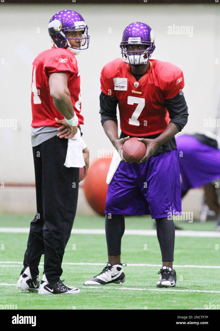 Minnesota Vikings quarterbacks Tavaris Jackson, right, and Joe Webb ...