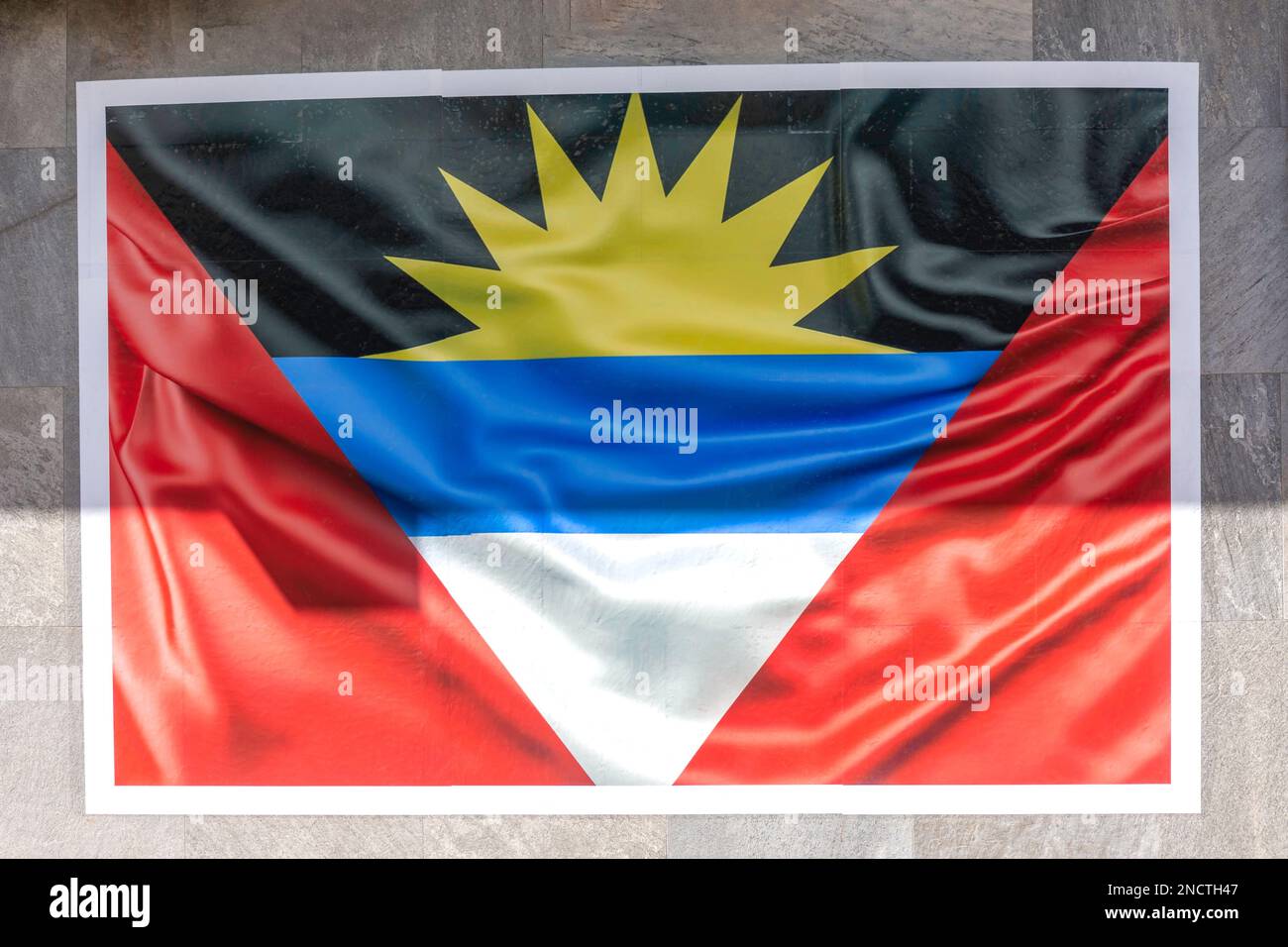 Flag of Antigua and Barbuda on wall, Redcliffe Street, St John's ...