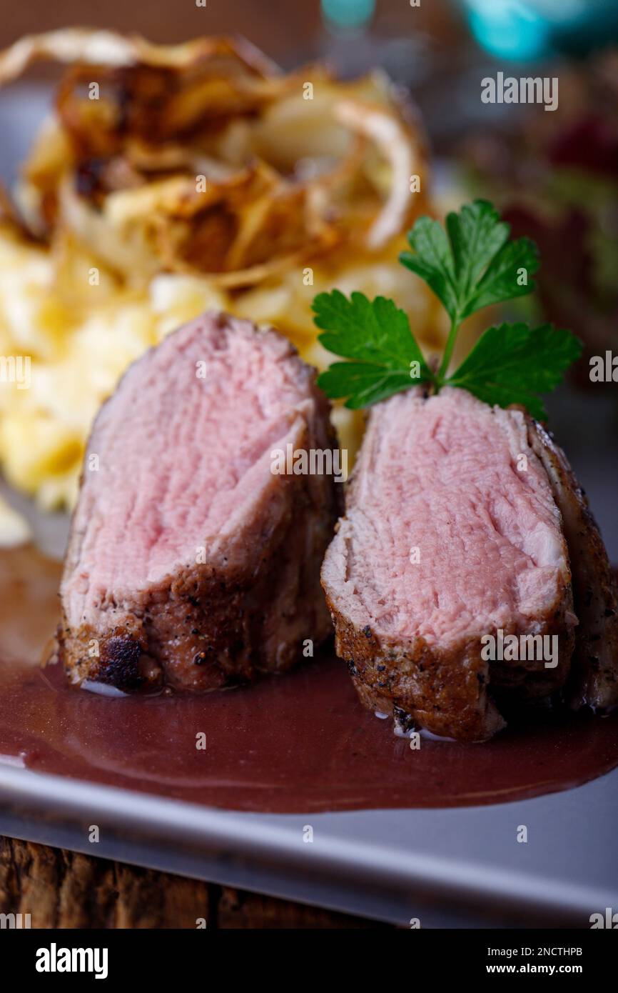 Pork Filet With Swabian Pasta Stock Photo - Alamy