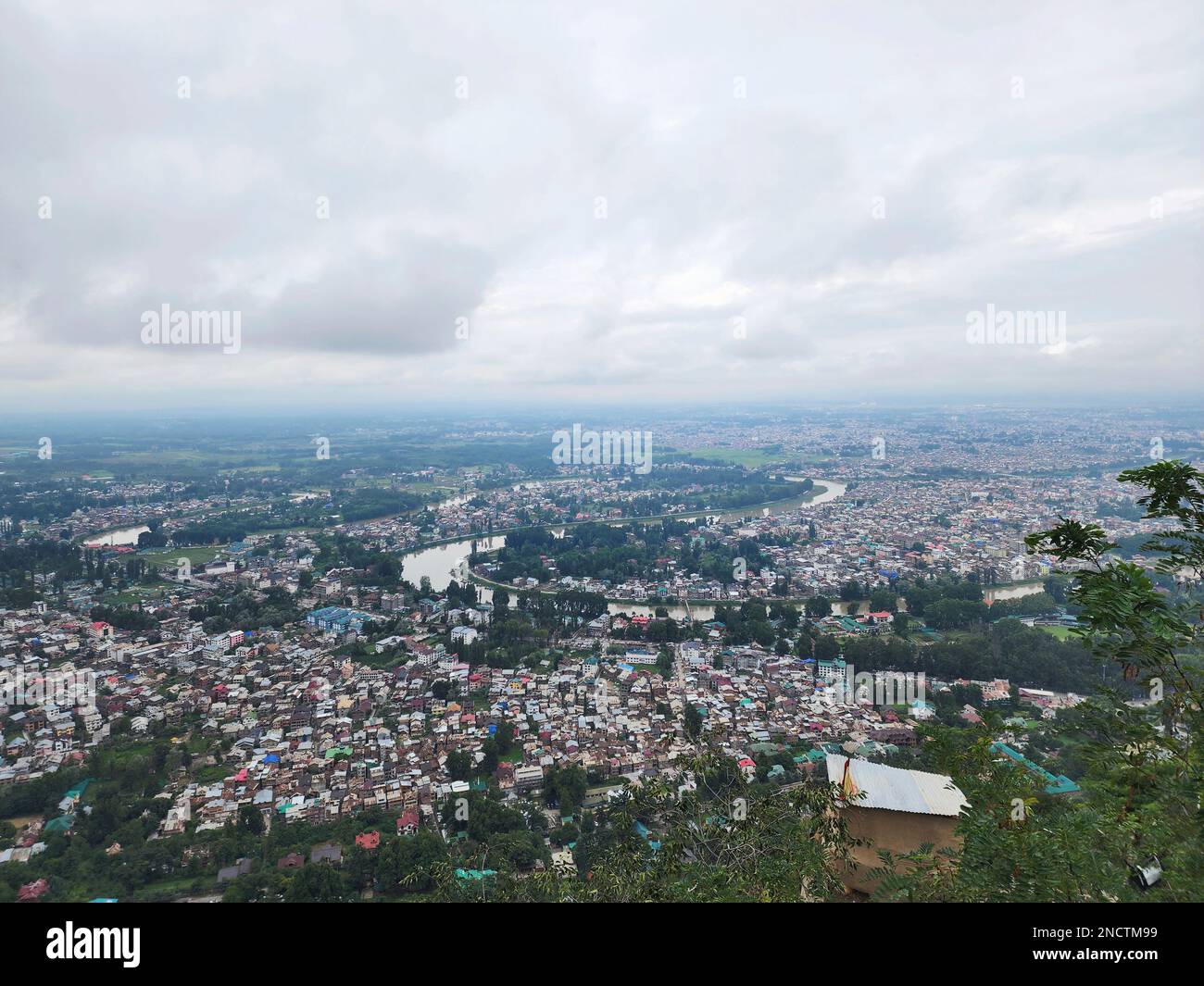 Aerial view of Srinagar show green city with river flowing Kashmir ...