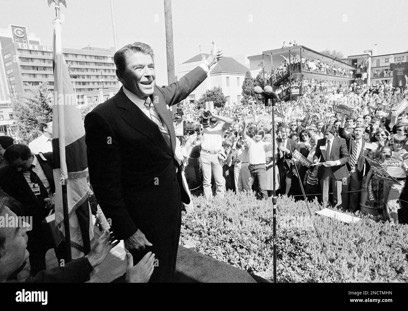 Former California Gov. Ronald Reagan gives a “Thumbs-Up” sign at a ...