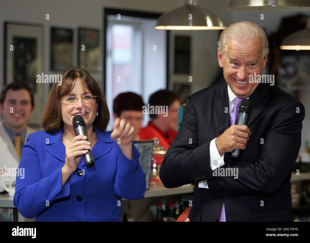 Vice President Joe Biden campaigns for Ann Kuster, left, at a diner in ...