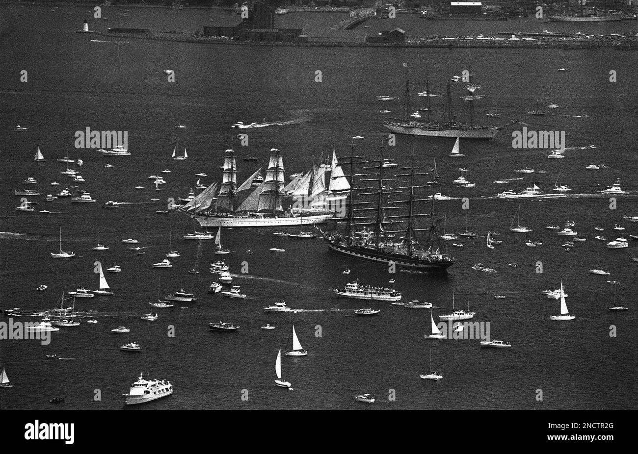 The West German barque Gorch Fock sails past the Soviet ship ...