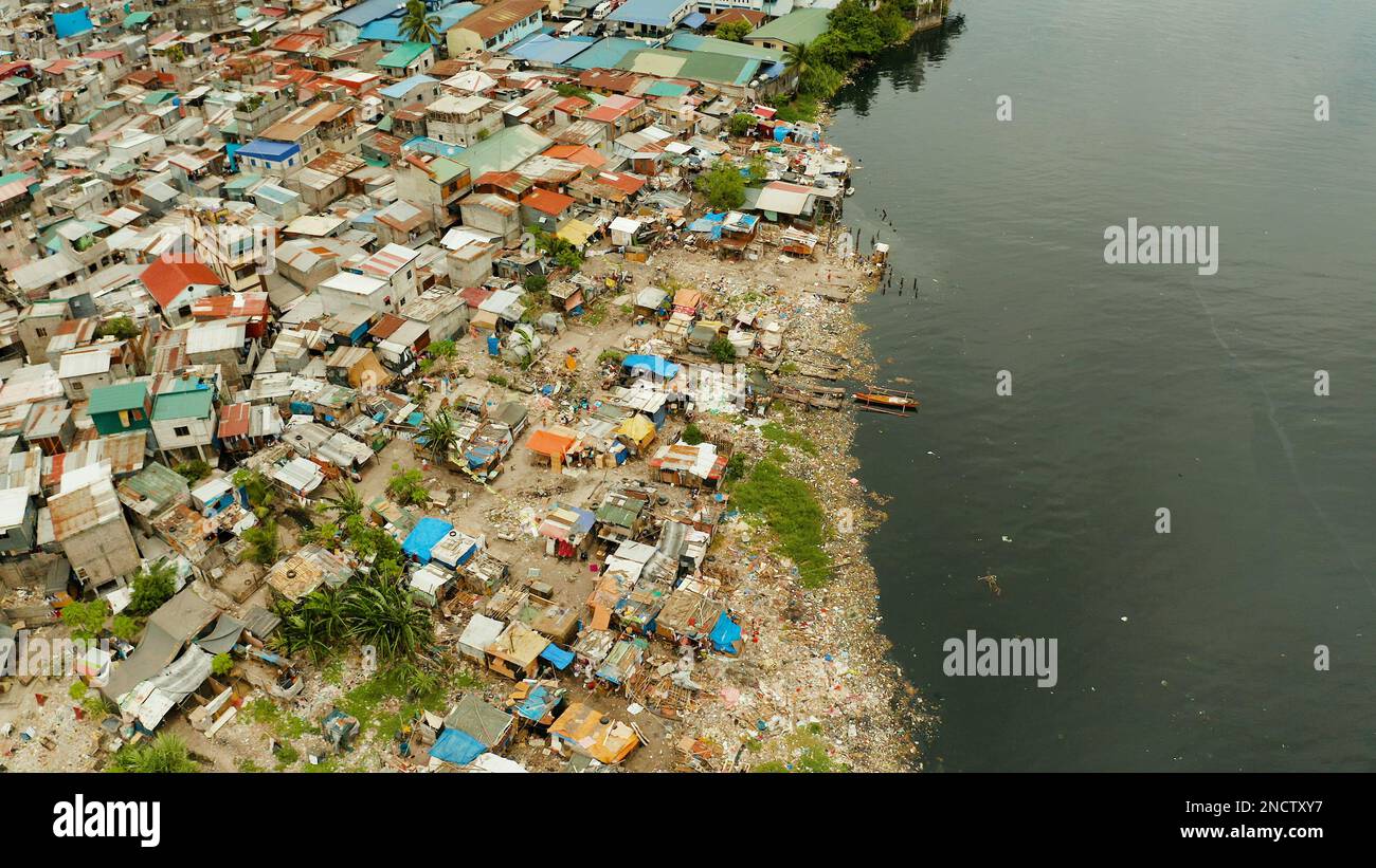 Aerial view Manila city with slums and poor district Manila ...