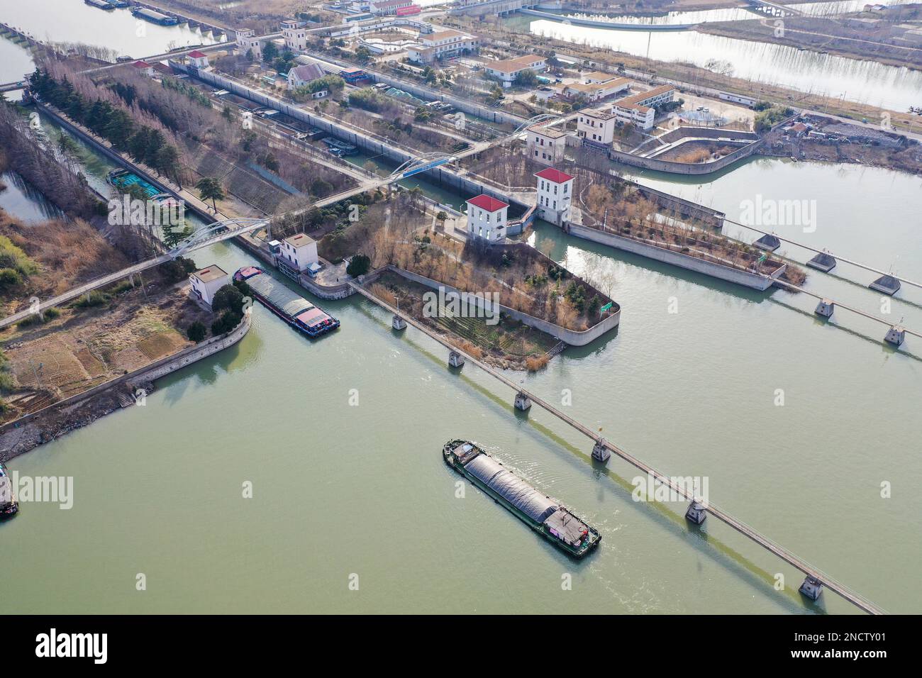 An aerial view of Zaohe Shiplock on the Beijing-Hangzhou Grand Canal in ...