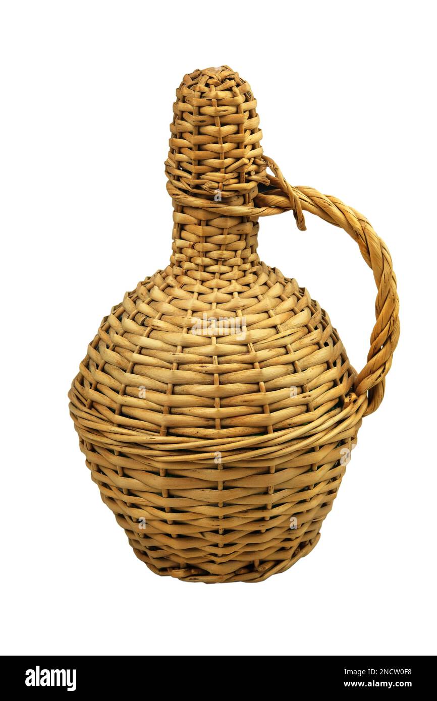 Wicker jug isolate on a white background. Craft handmade pot Stock ...