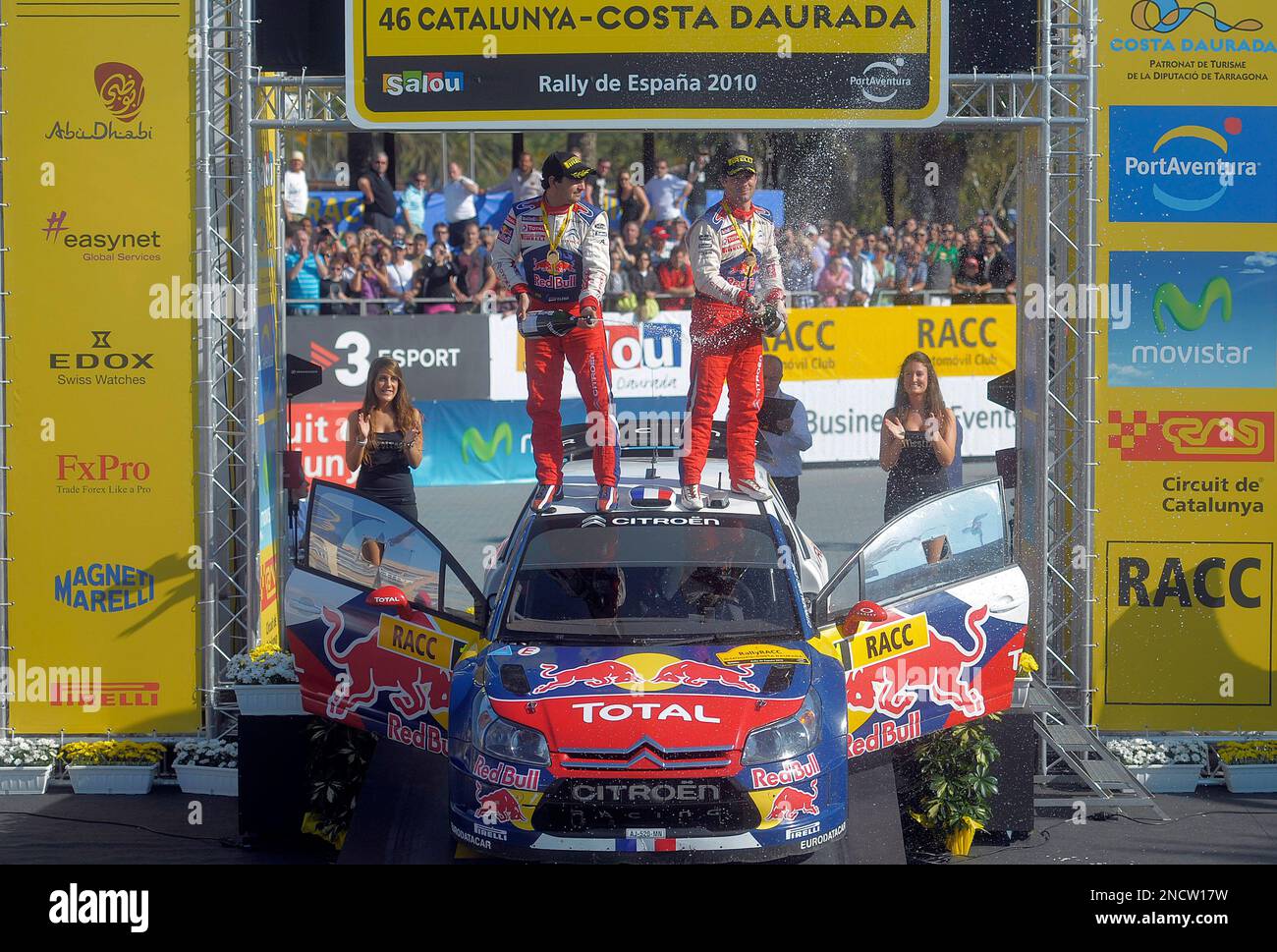 Sebastien Loeb of France, centre right, and co-driver Daniel Elena of ...