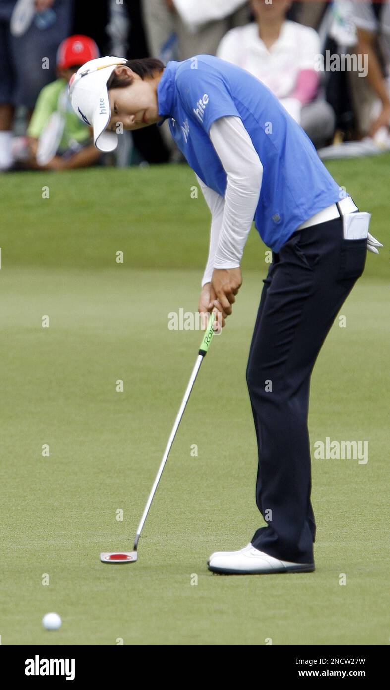 Song-Hee Kim of South Korea makes a putt on the 2nd green during the ...