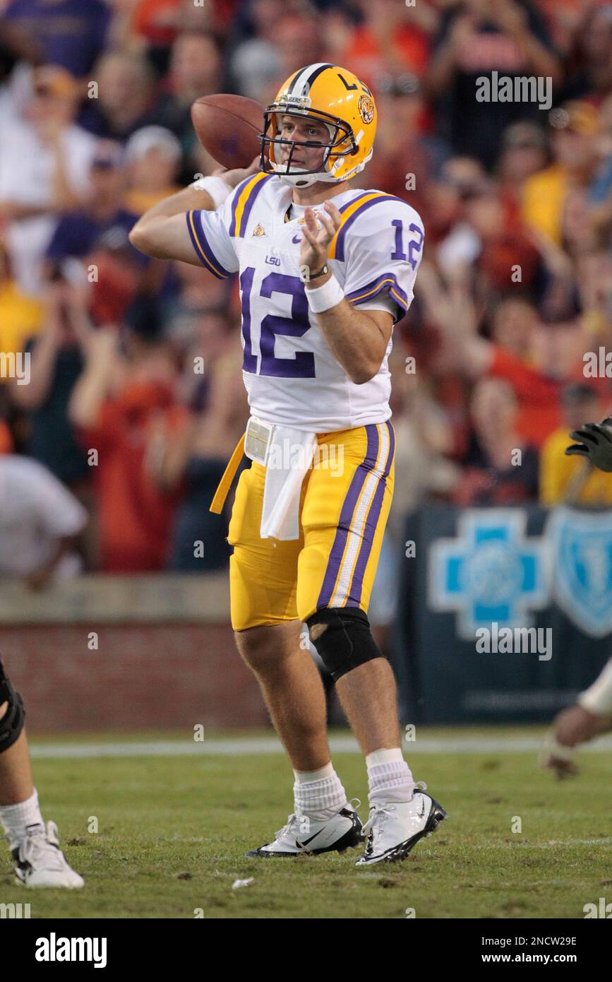 LSU quarterback Jarrett Lee (12) looks for a receiver in the second ...