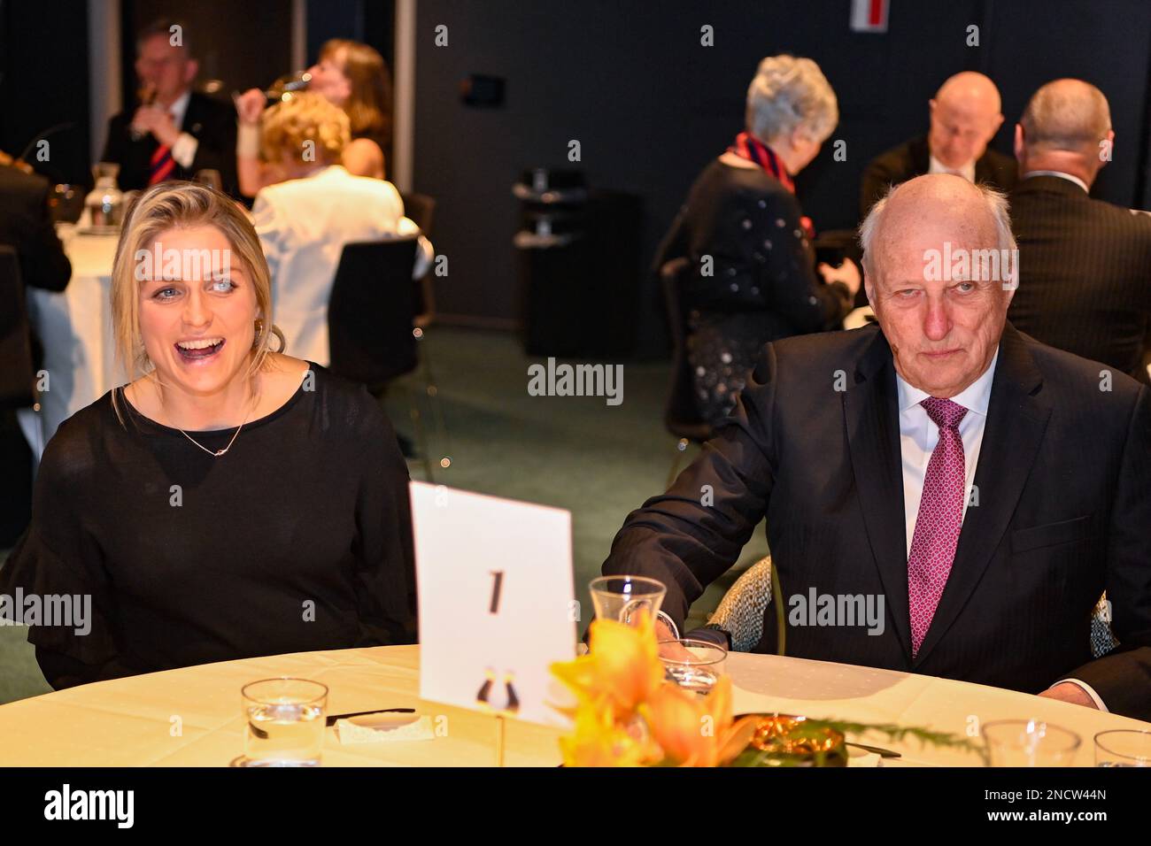 Oslo 20230214.Therese Johaug together with King Harald during the event ...