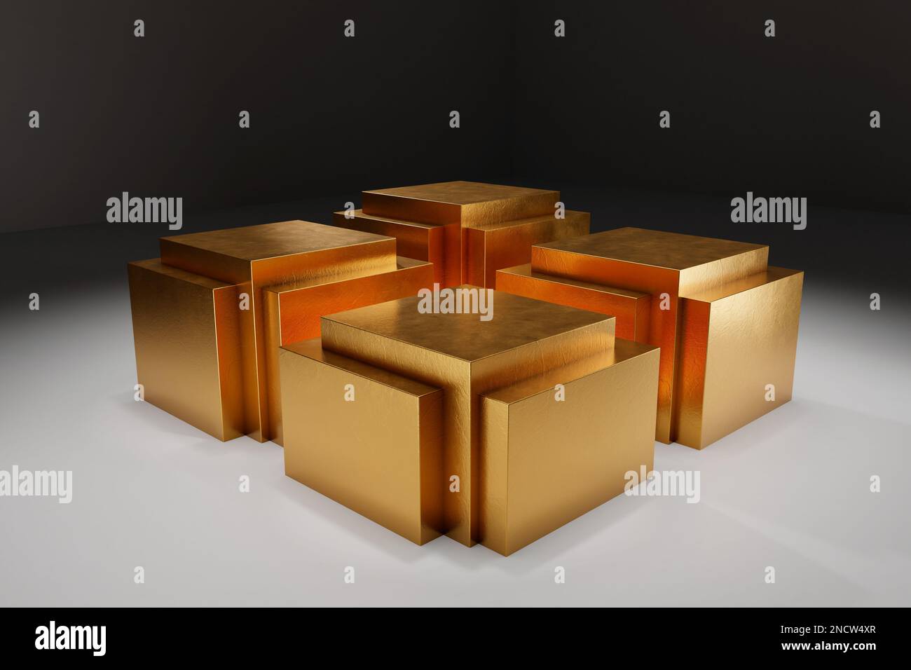 A 3D rendering of golden product advertisement stages Stock Photo - Alamy