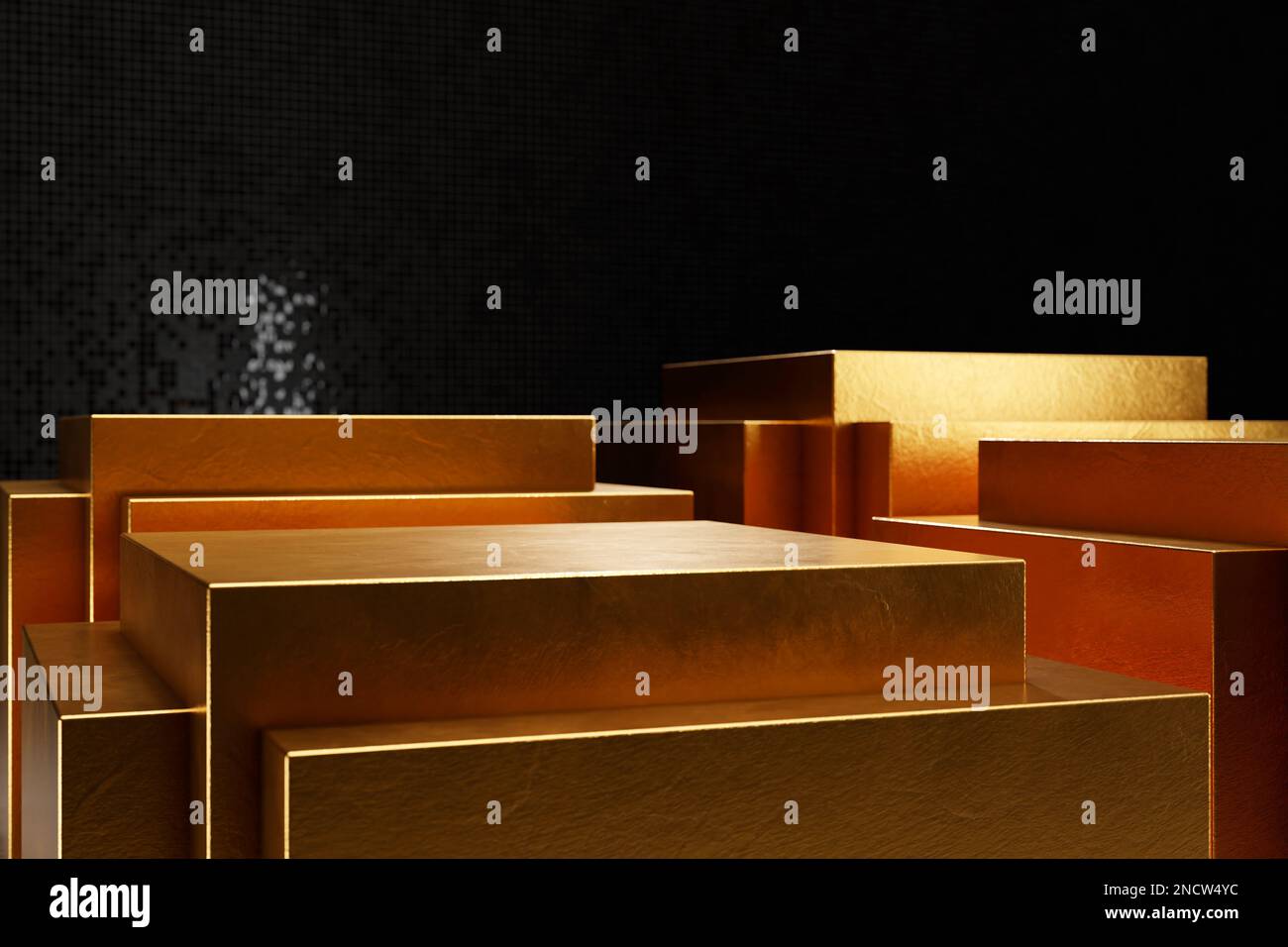 A 3D rendering of golden product advertisement stages Stock Photo - Alamy