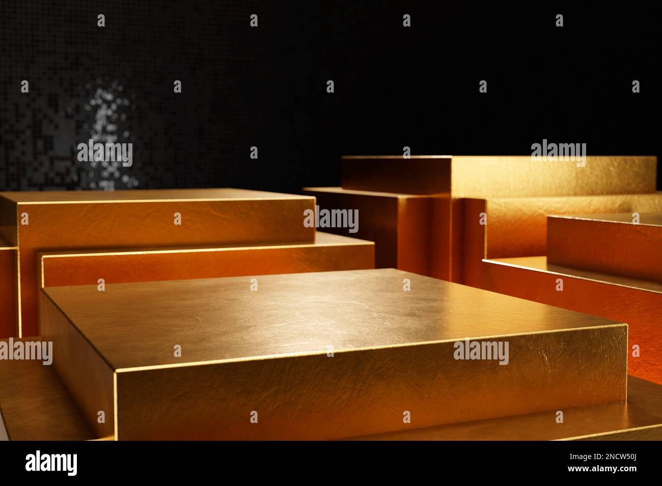 A 3D rendering of golden product advertisement stages Stock Photo - Alamy