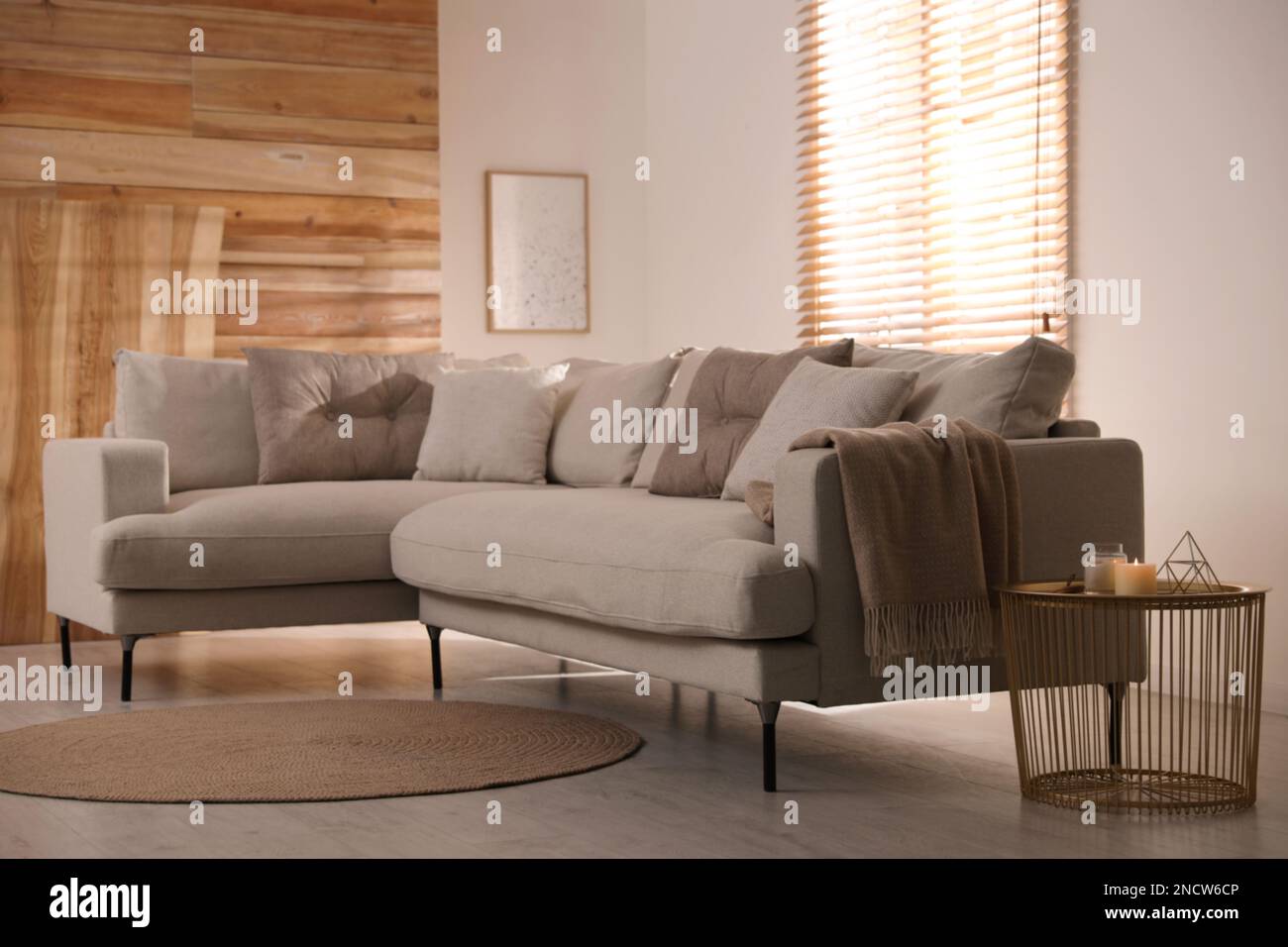 Comfortable sofa in modern living room. Interior design Stock Photo - Alamy