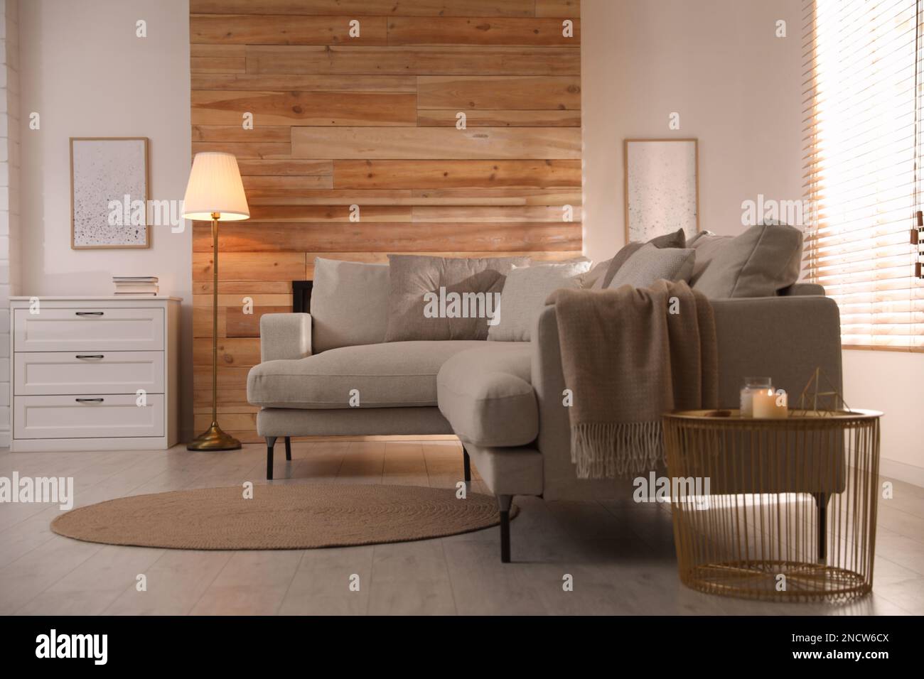 Comfortable sofa in modern living room. Interior design Stock Photo - Alamy