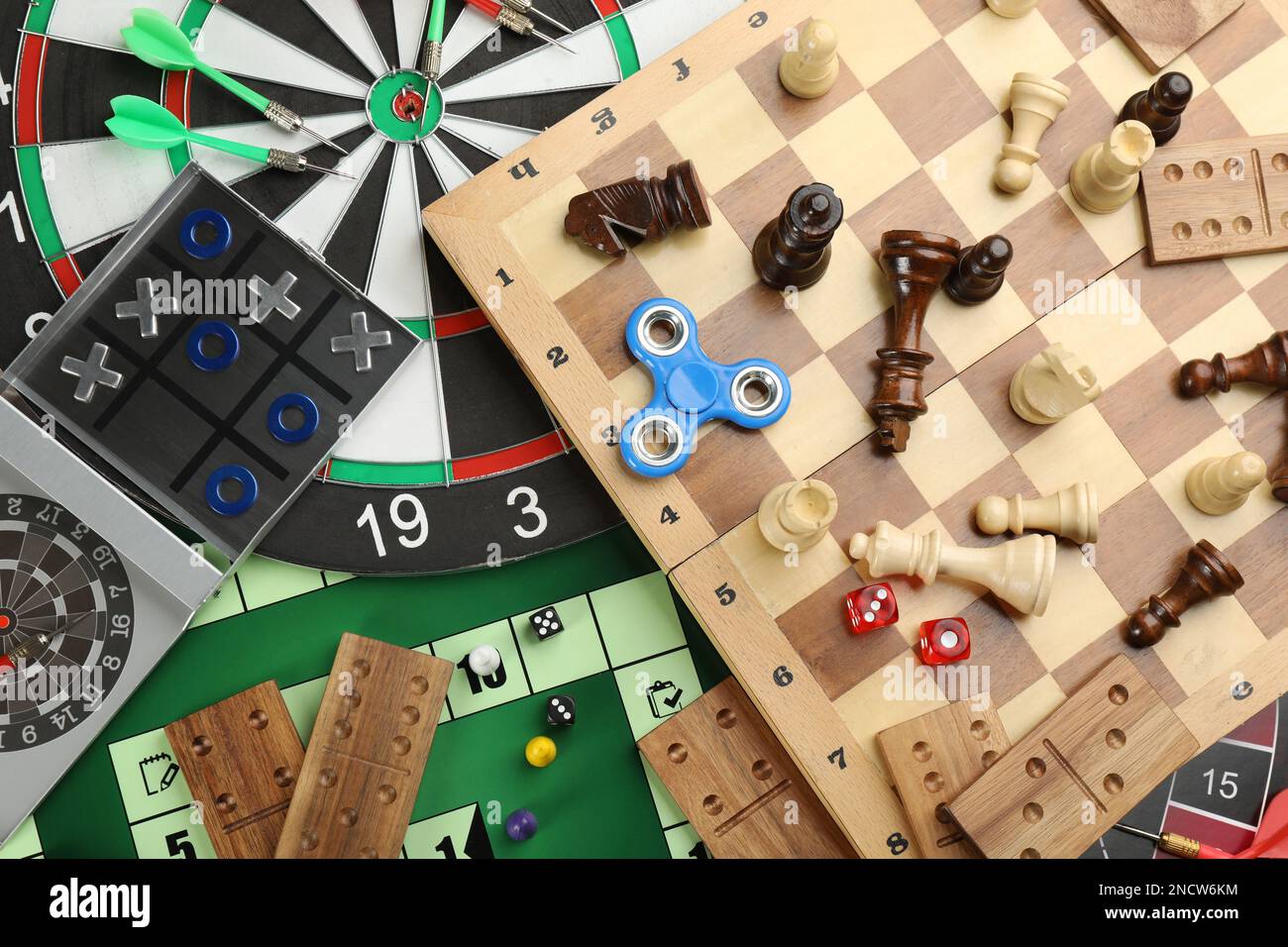 Different types of board games and its' components as background, top ...