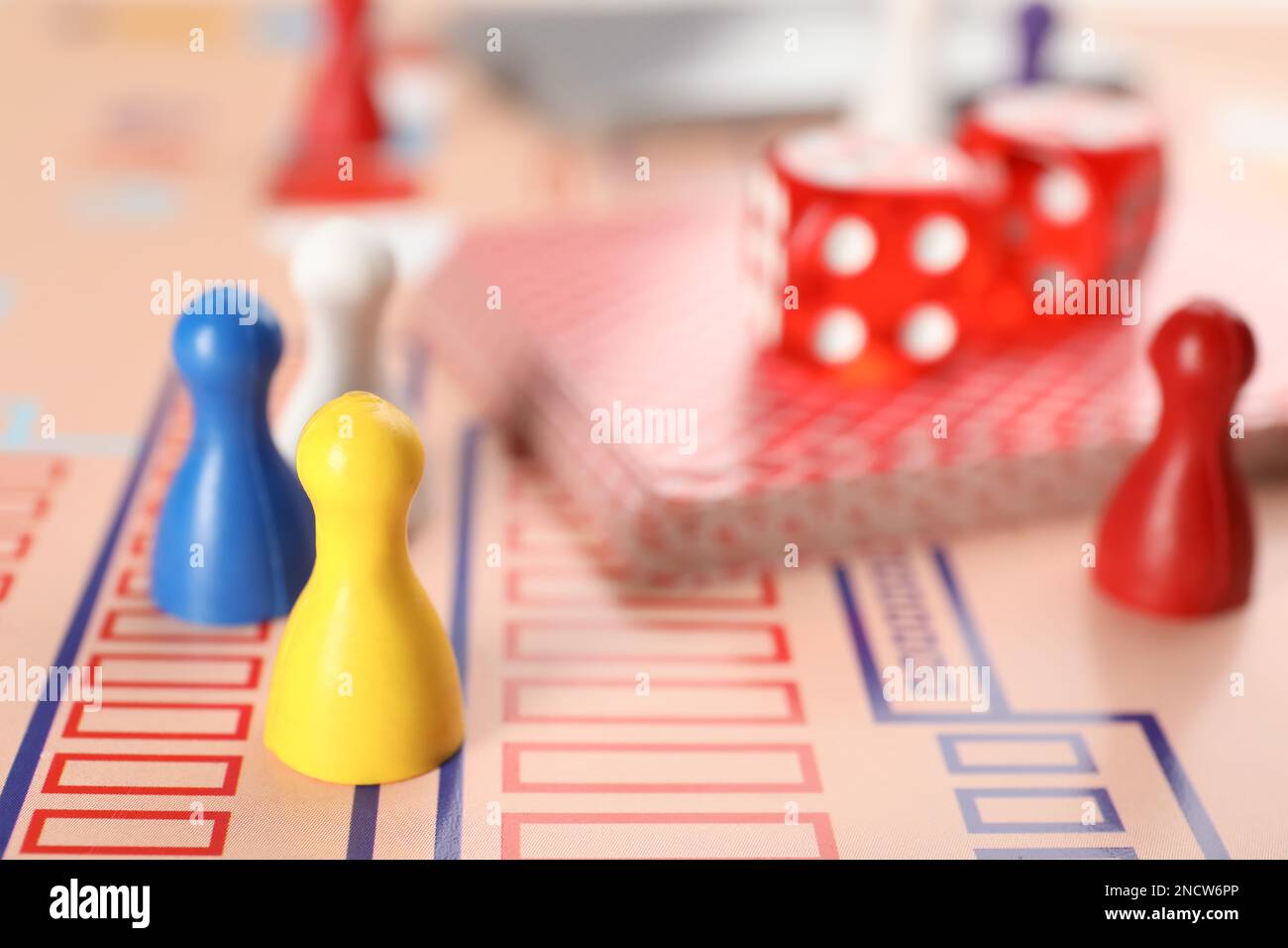 Elements of board game on table, closeup Stock Photo - Alamy