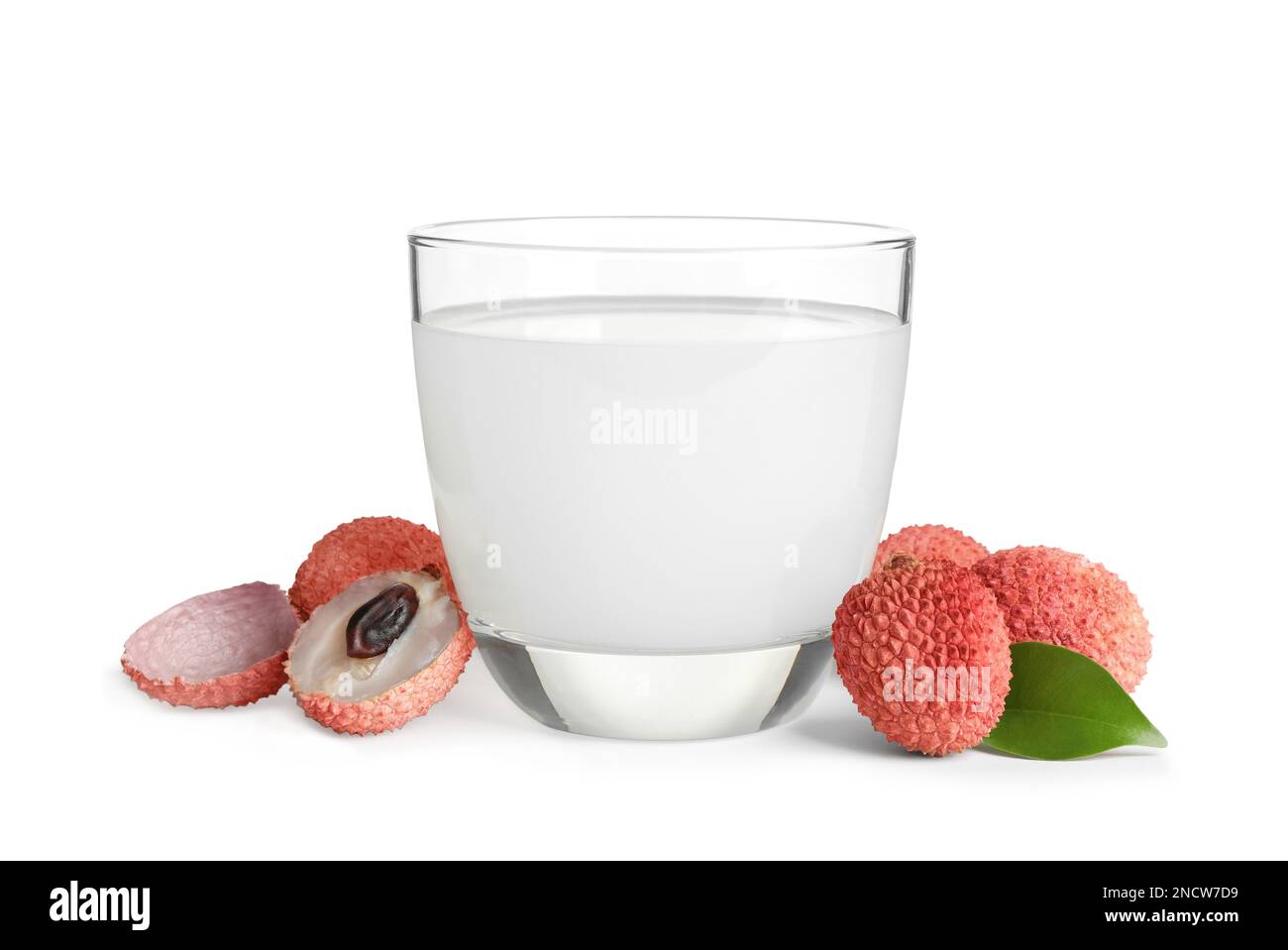 Freshly made lychee juice on white background Stock Photo - Alamy