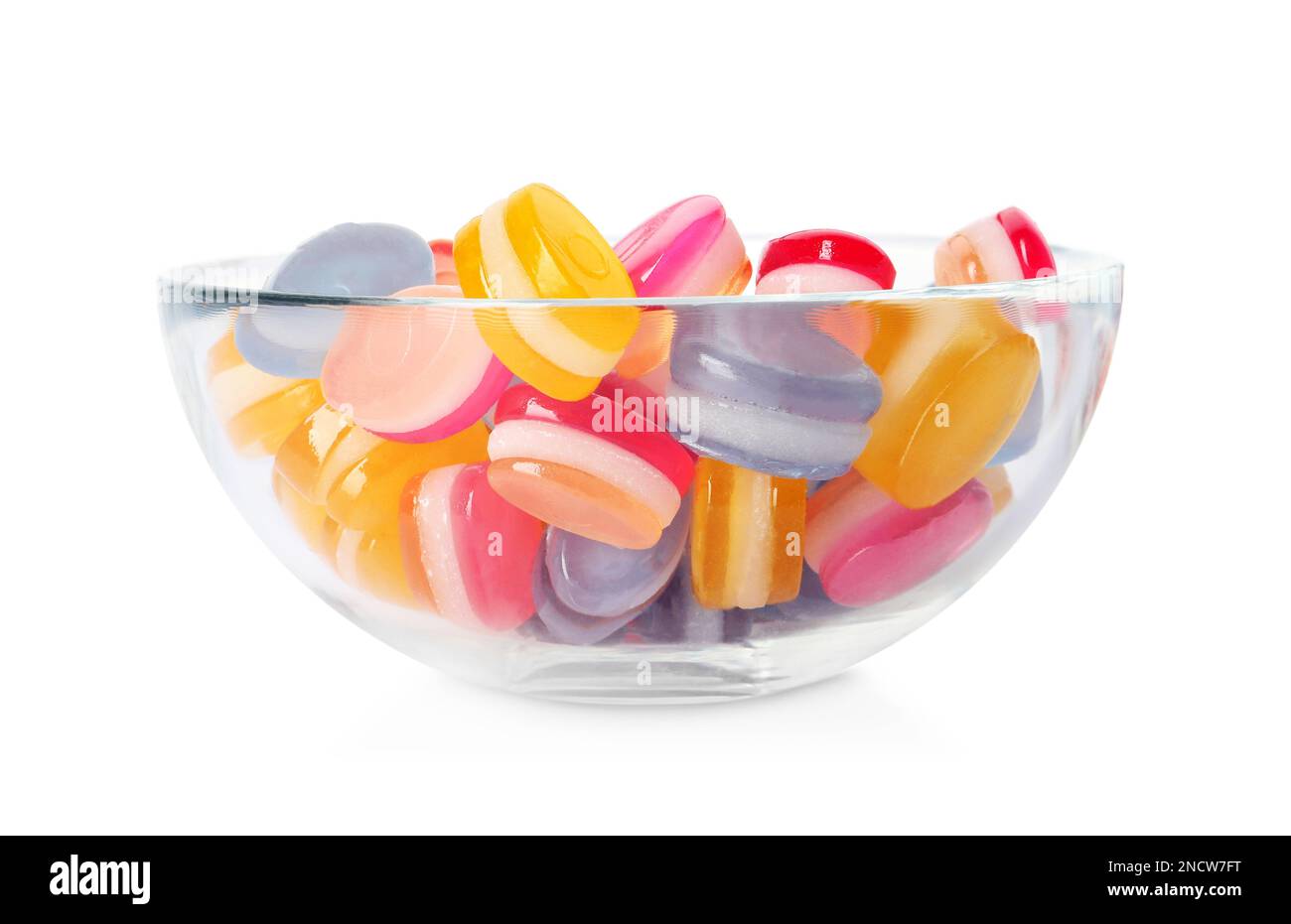 Tasty colorful sweets in glass bowl isolated on white Stock Photo - Alamy
