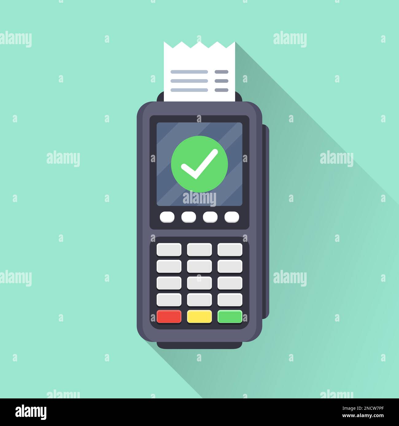 Successful payment operation. POS terminal printed reciept with green ...