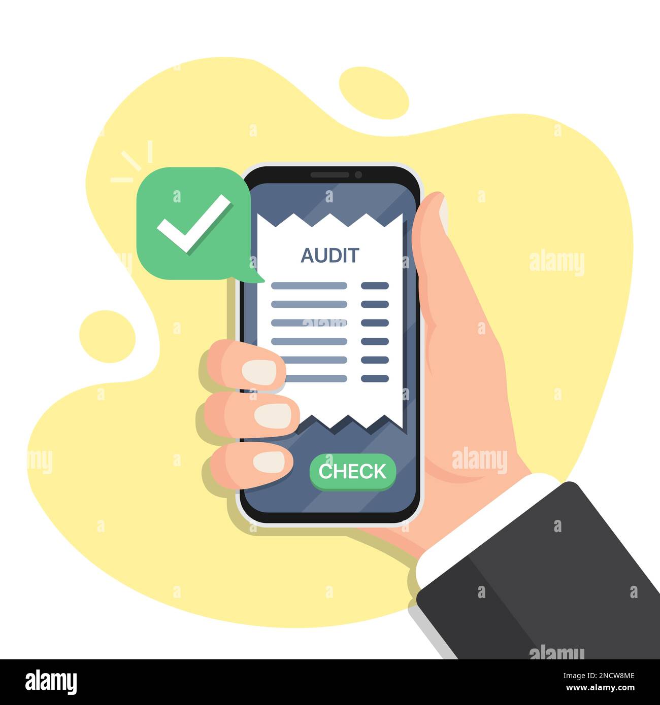 Hand holding smartphone with audit in a flat design. Smartphone audit ...