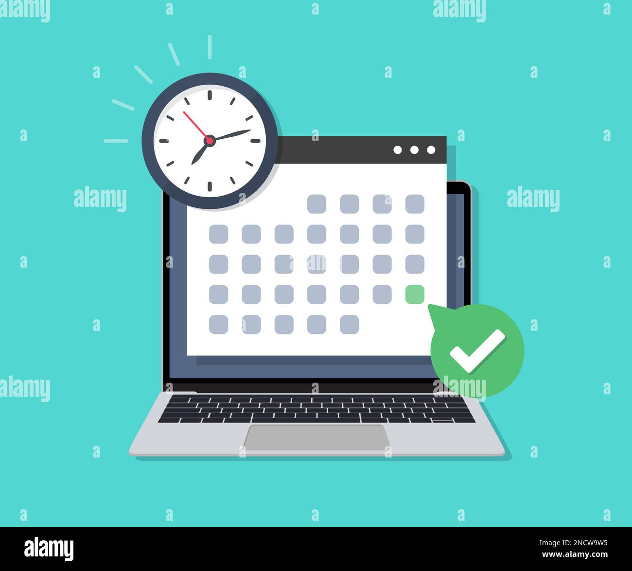 Laptop with deadline check calendar date and clock in a flat design ...