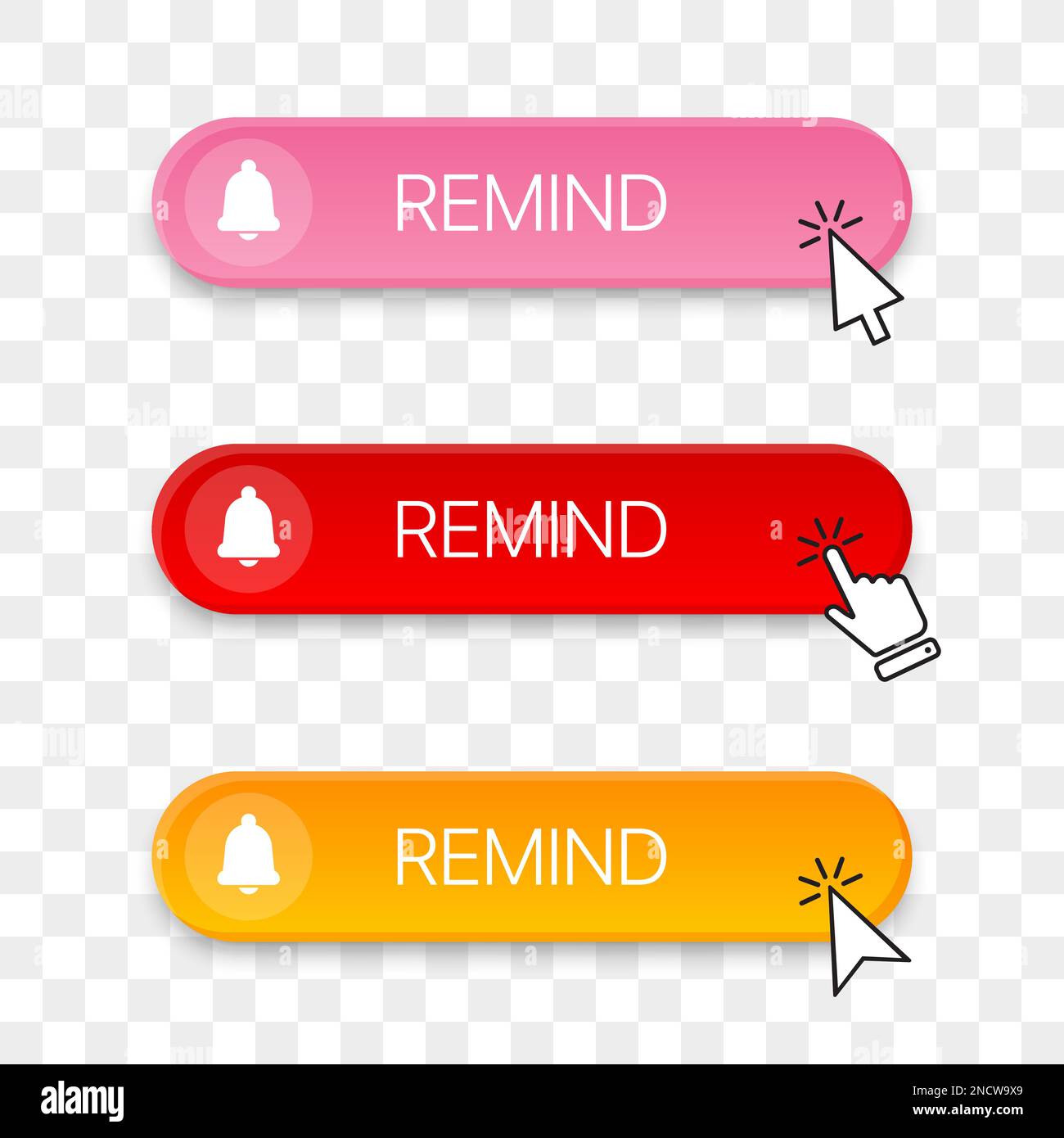 Remind button icon collection with different clicking hand cursor Stock ...