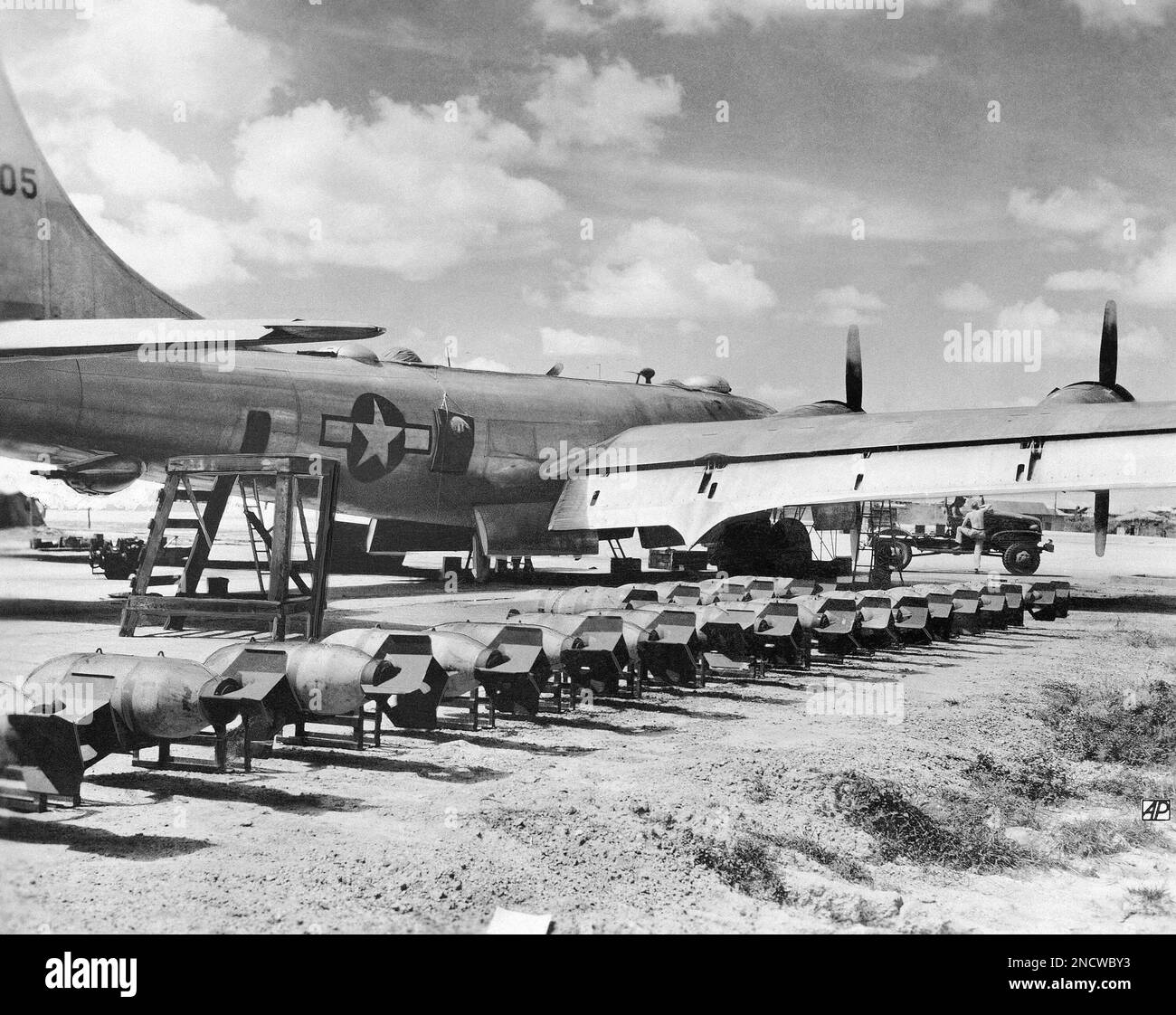 More than 23,500 pound demolition bombs are lined up ready for loading ...